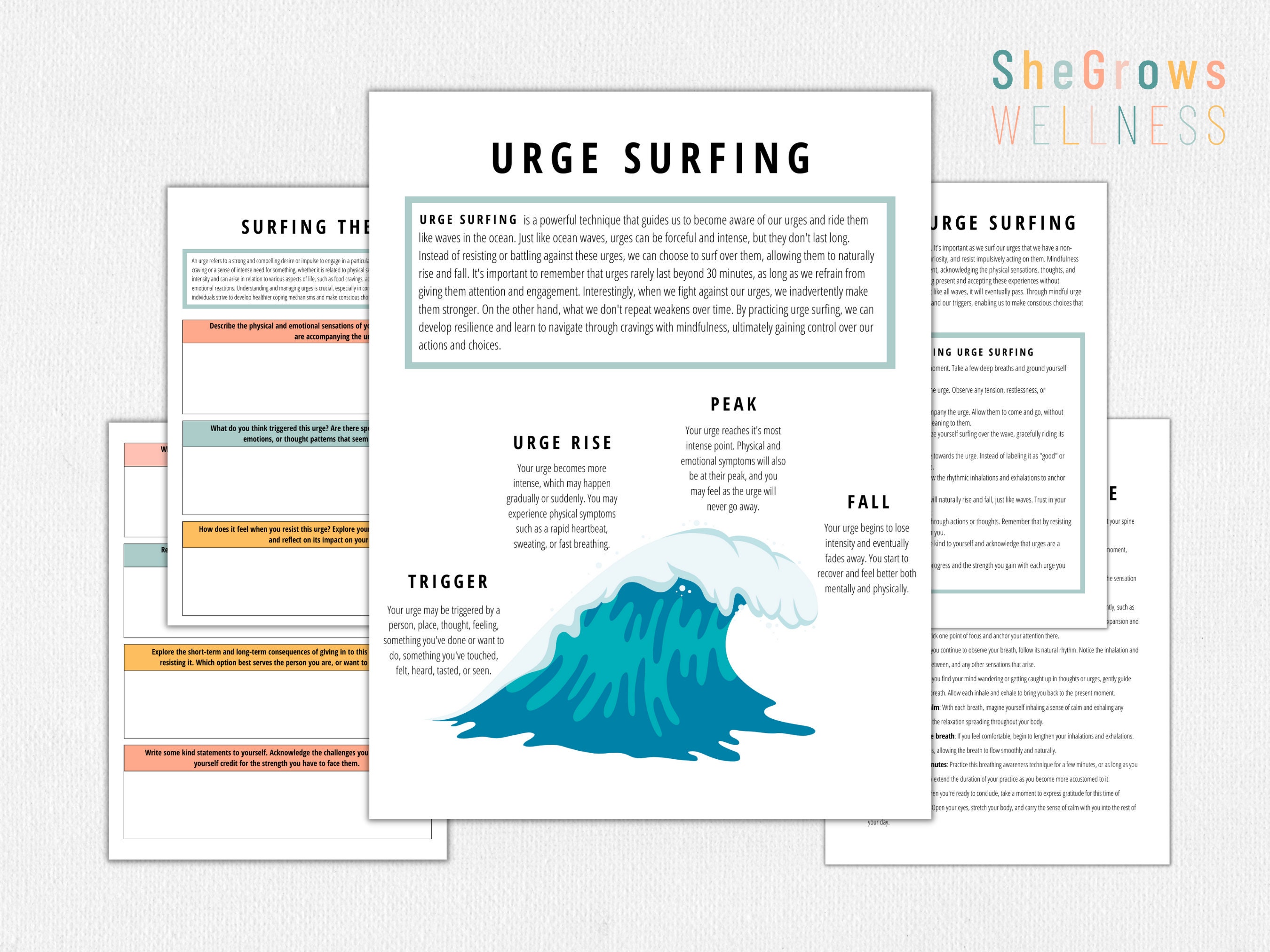 Urge Surfing, DBT, Mindfulness, Therapy Worksheet, Addiction Recovery ...