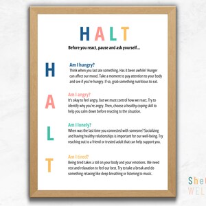 DBT HALT Technique, Coping Skills, Therapy Office Decor, Mental Health ...