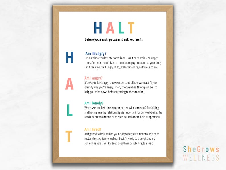 DBT HALT Technique, Coping Skills, Therapy Office Decor, Mental Health ...