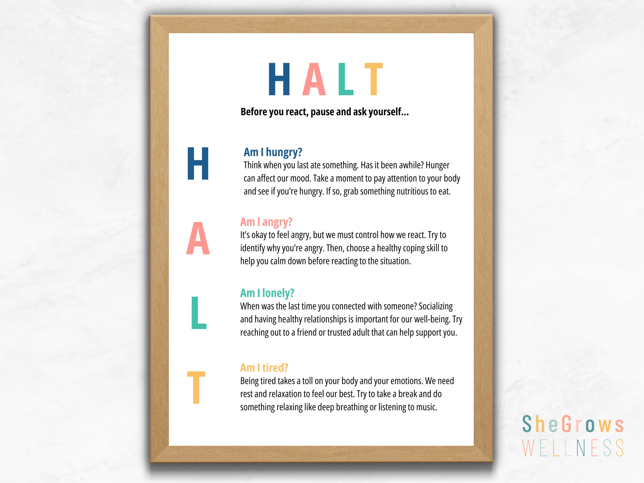 DBT HALT Technique, Coping Skills, Therapy Office Decor, Mental Health ...