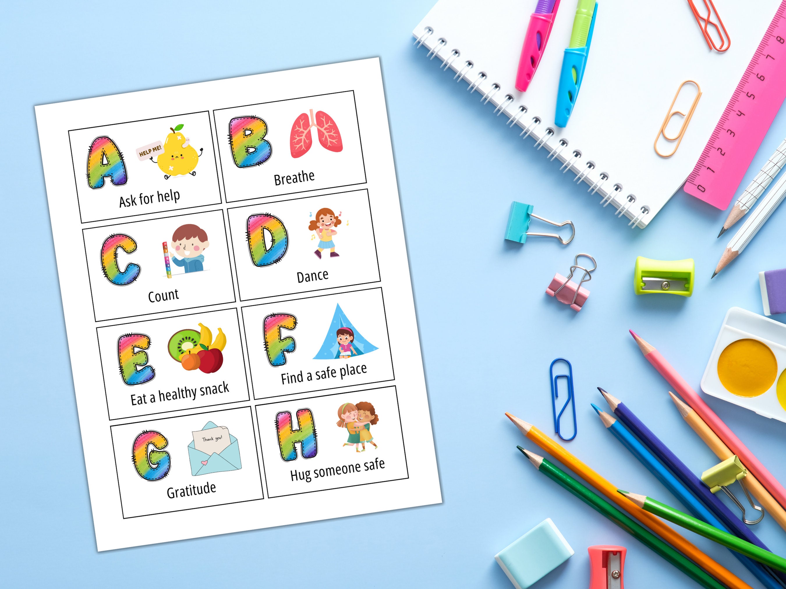 Alphabet Kid Coping Skills Flash Cards, Play Therapy, Coping Skills ...