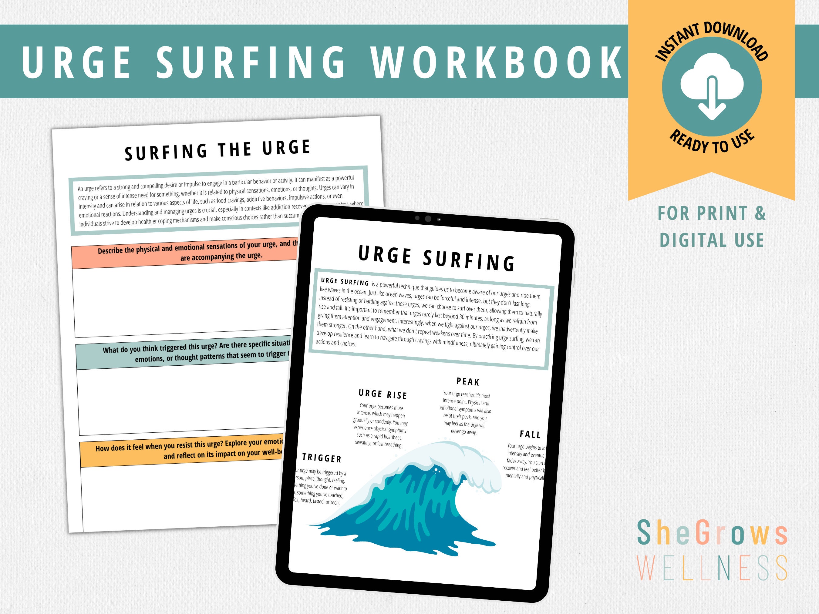 Urge Surfing, DBT, Mindfulness, Therapy Worksheet, Addiction Recovery ...