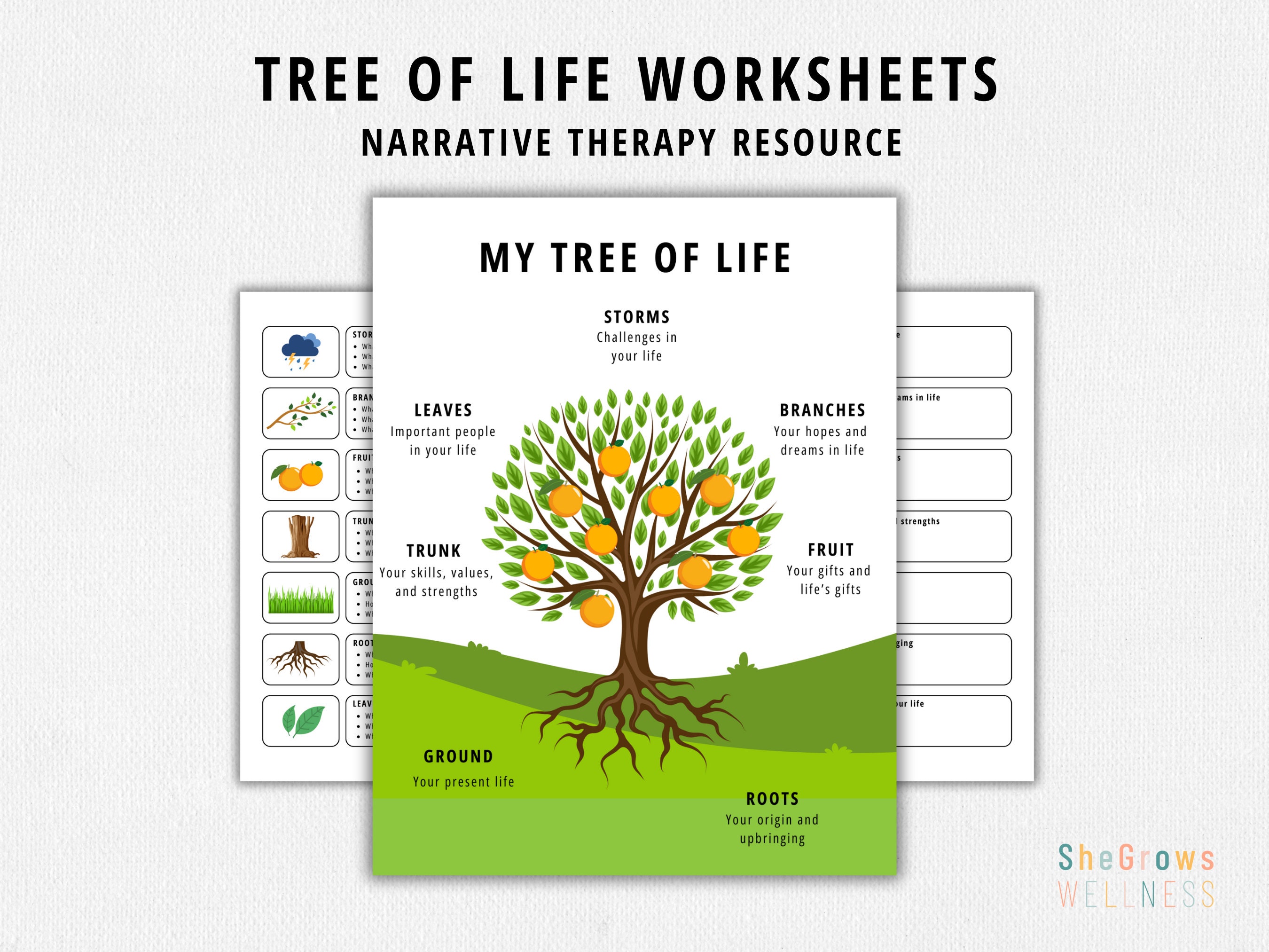 Trauma Therapy Worksheets, Narrative Therapy Tree of Life, School ...