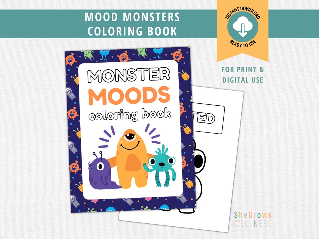 Kids Coloring Book Activity, Mood Monsters, Play Therapy, Calming ...