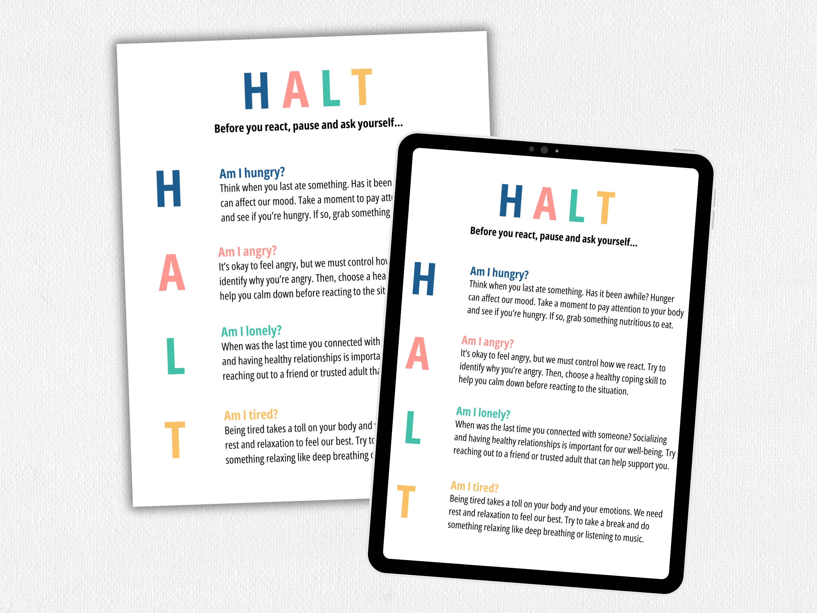 DBT HALT Technique, Coping Skills, Therapy Office Decor, Mental Health ...