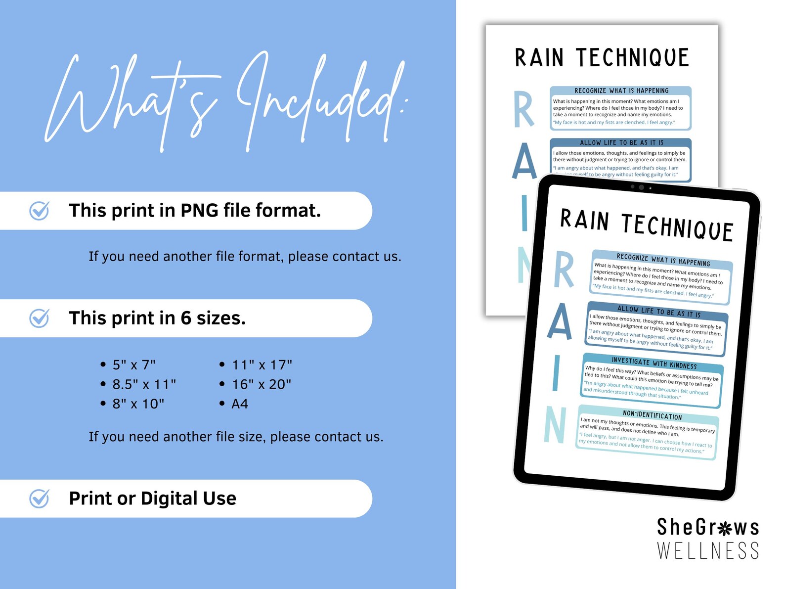 RAIN Technique, Therapy Office Decor, Mental Health Print, DBT Skills ...
