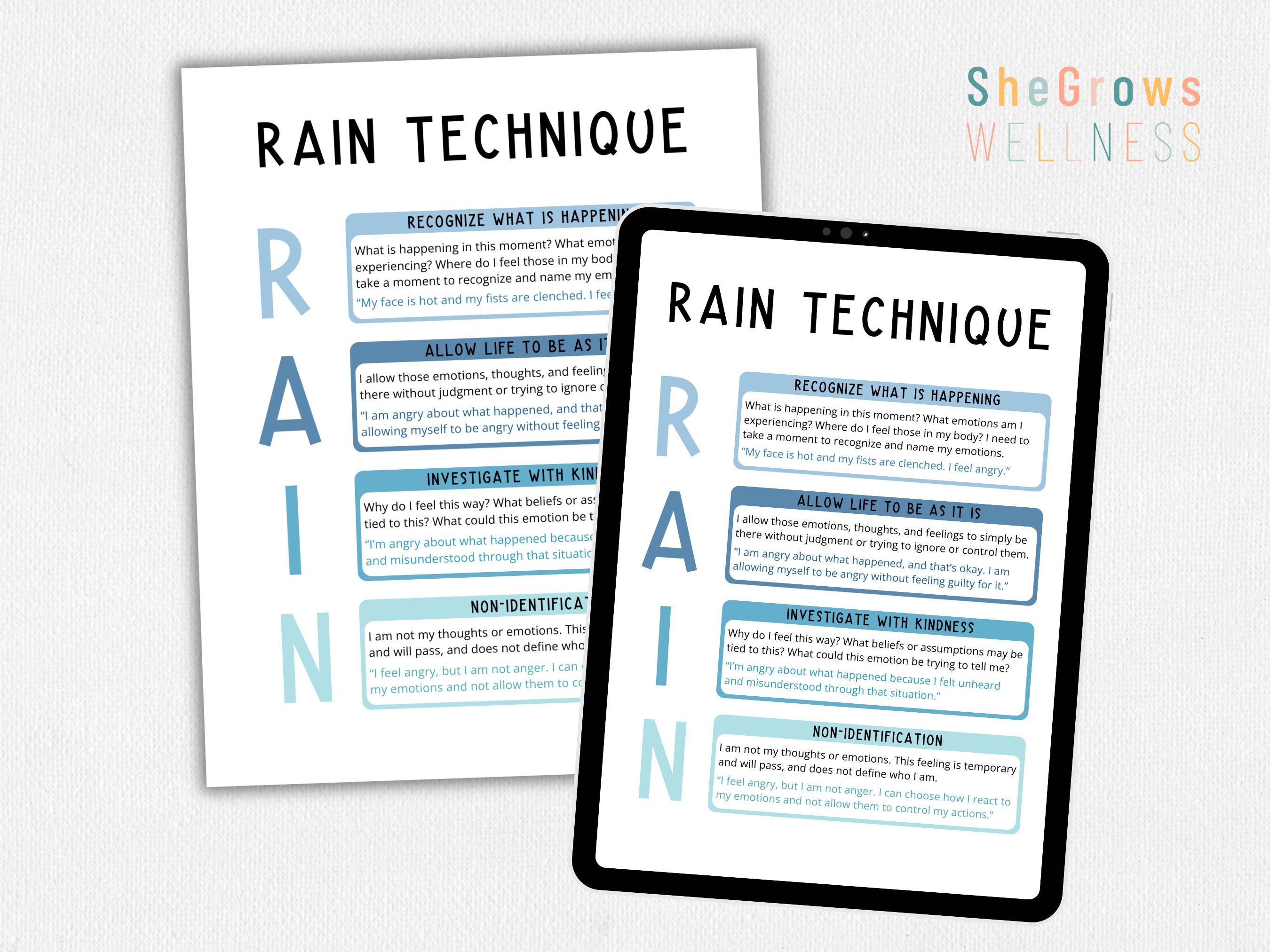 RAIN Technique, Therapy Office Decor, Mental Health Print, DBT Skills ...