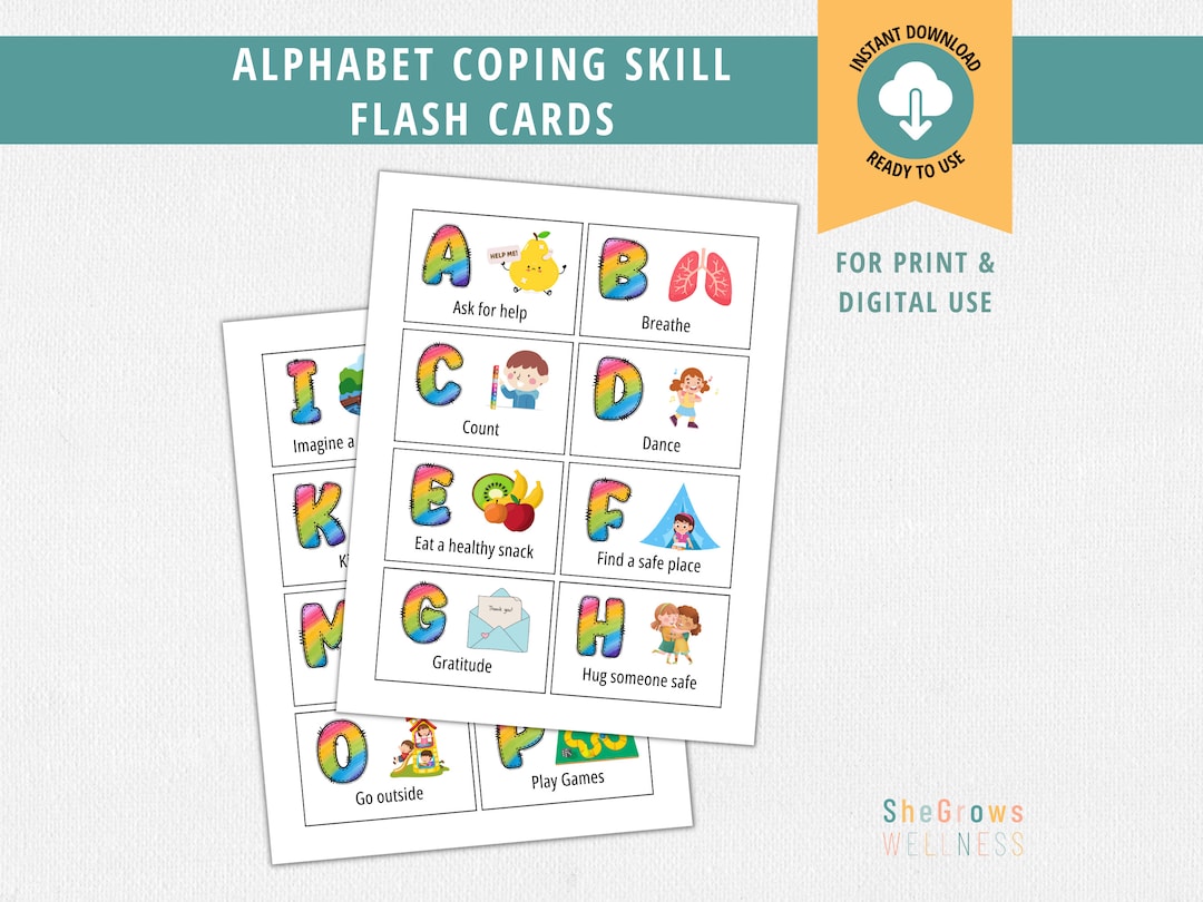 Alphabet Kid Coping Skills Flash Cards, Play Therapy, Coping Skills ...