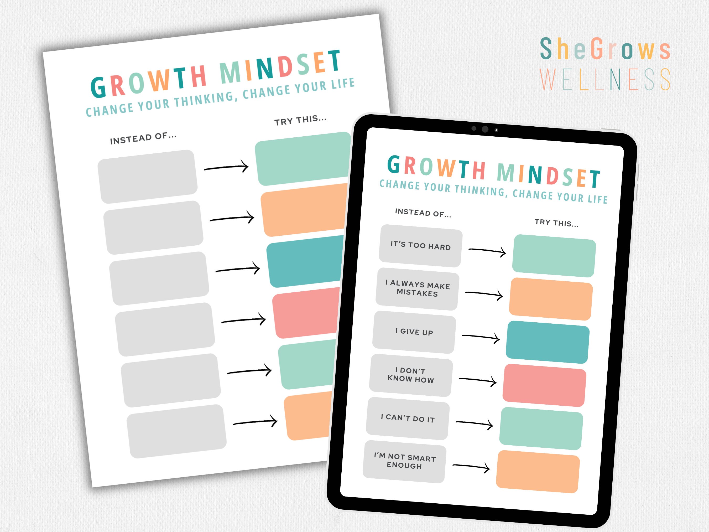 Growth Mindset Poster, Therapy Worksheets, CBT Print, Mental Health ...