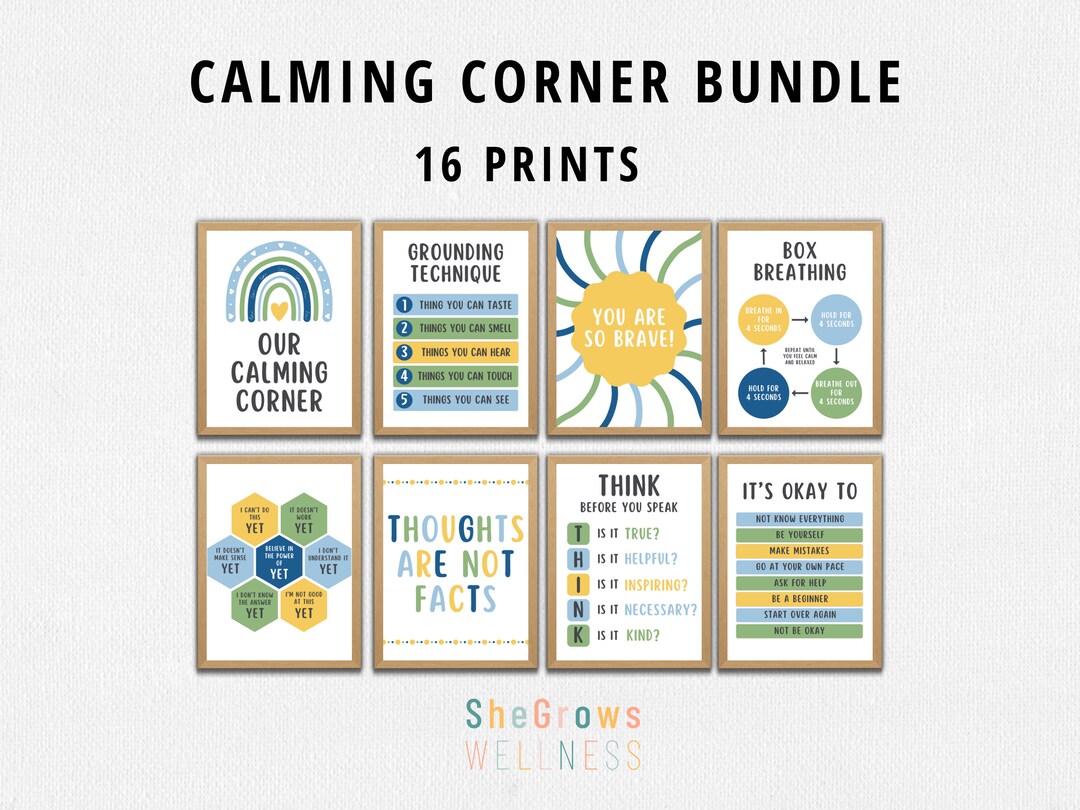 Calming Corner Poster Bundle, School Counselor, Therapy Office Decor ...