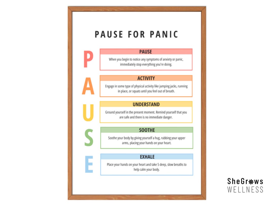 Pause for Panic Poster, Therapy Office Decor, CBT Print, Mental Health ...