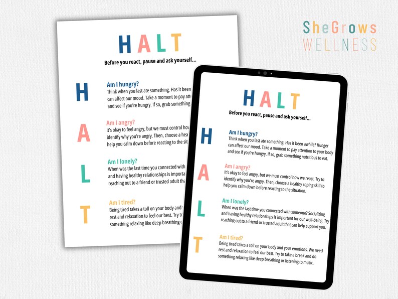 DBT HALT Technique, Coping Skills, Therapy Office Decor, Mental Health ...