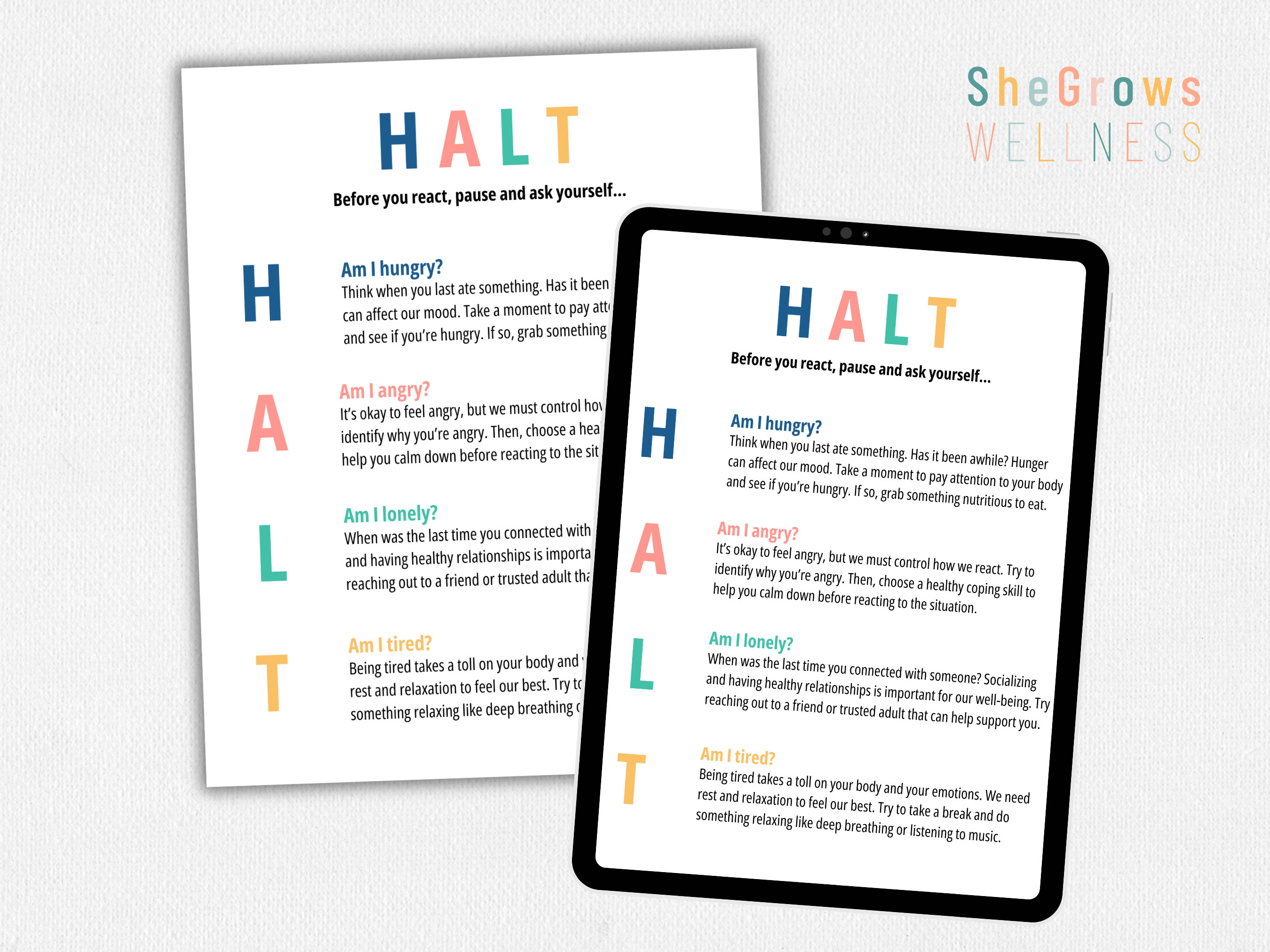 DBT HALT Technique, Coping Skills, Therapy Office Decor, Mental Health ...