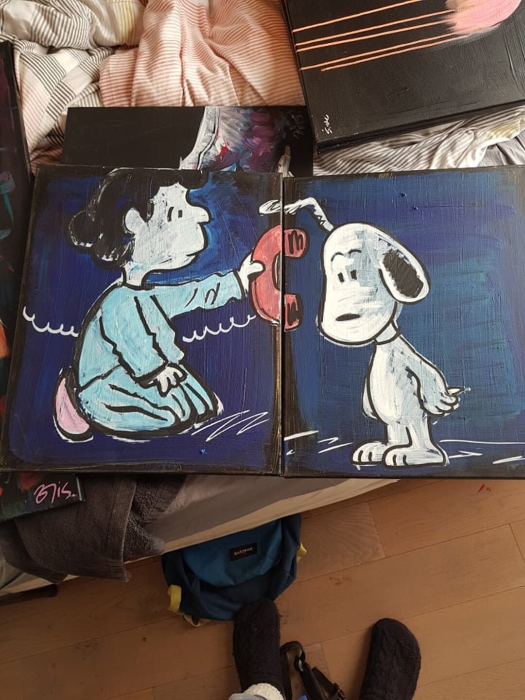 Hand Painted Picture Snoopy Telephone 2 Canvases - Etsy