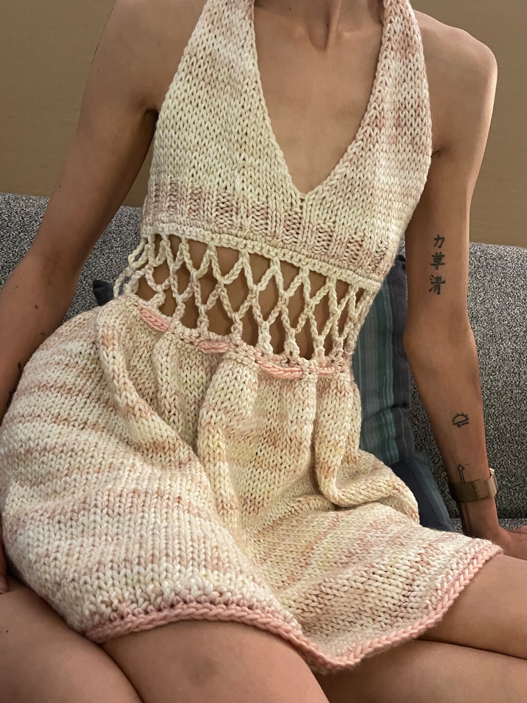 Pink Halter Plunging V-neck Crochet & Knit Dress - Etsy