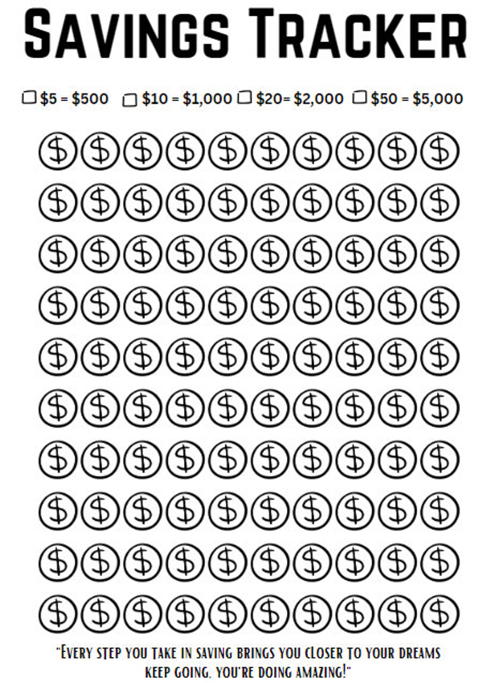 Savings Tracker -500,1000,2000,5000 - Etsy
