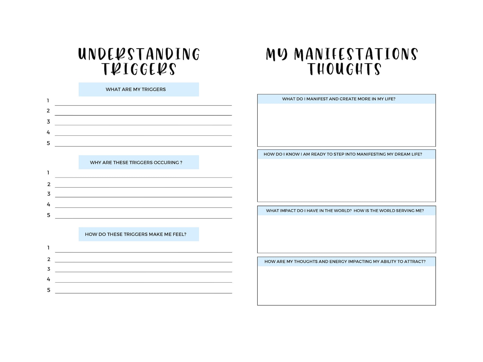 Therapy Journal Worksheets Mental Health Self Care Planner | Etsy
