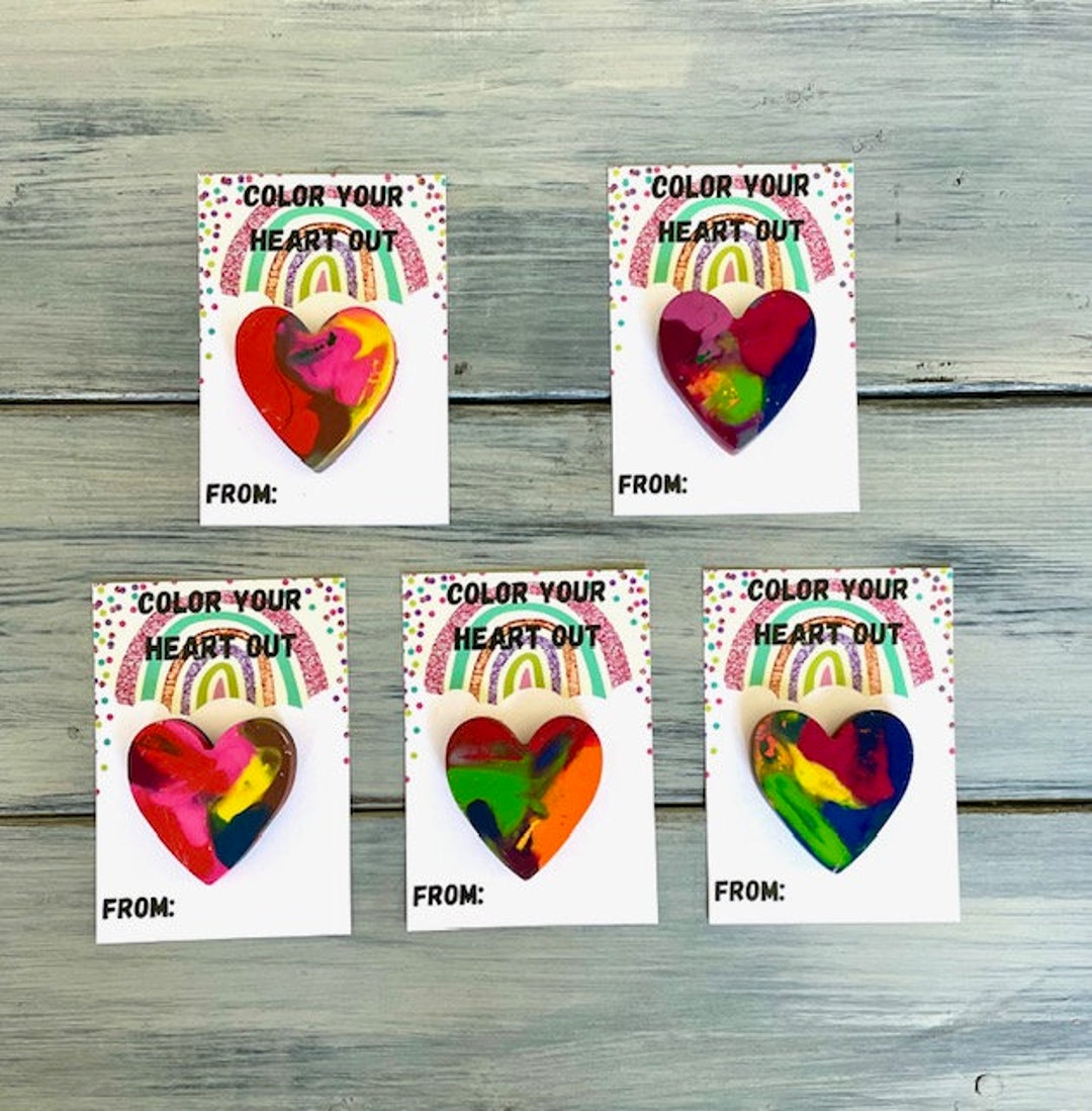 Color Your Heart Out Rainbow Themed Cards and Heart Crayons,girls ...