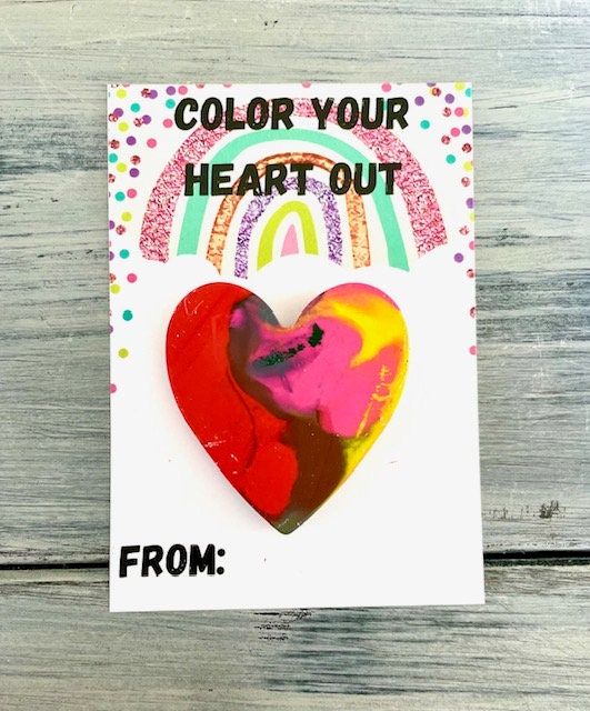 Color Your Heart Out Rainbow Themed Cards and Heart Crayons,girls ...