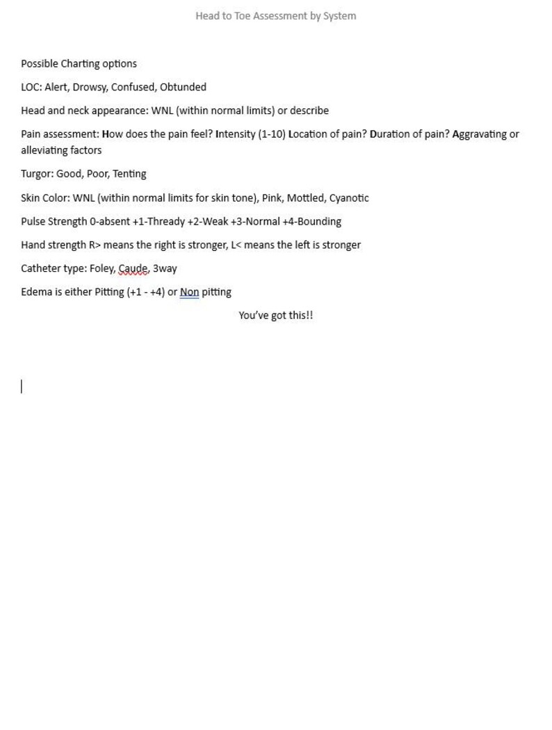 Organized Head to Toe Assessment, Quick Nursing Assessment in Order ...