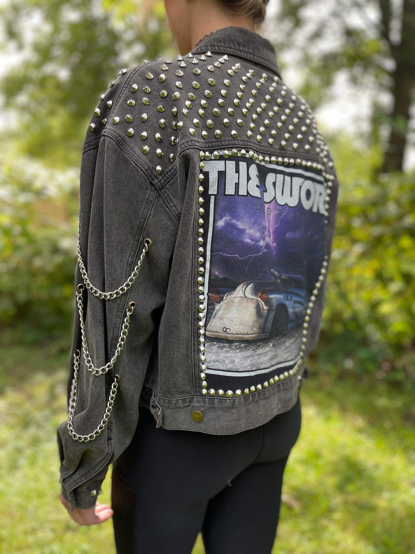 The Sword Handmade Silver Studded Battle Jacket Jean Jacket - Etsy