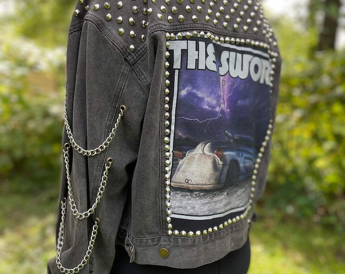 The Sword Handmade Silver Studded Battle Jacket Jean Jacket - Etsy