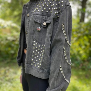 The Sword Handmade Silver Studded Battle Jacket Jean Jacket - Etsy