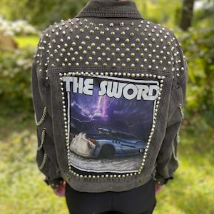 The Sword Handmade Silver Studded Battle Jacket Jean Jacket - Etsy