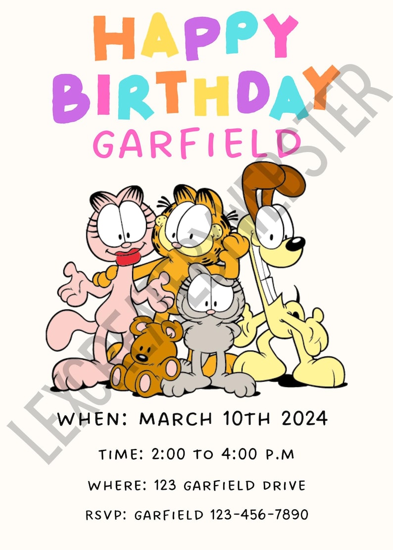Garfield Birthday Party Invitation - Etsy