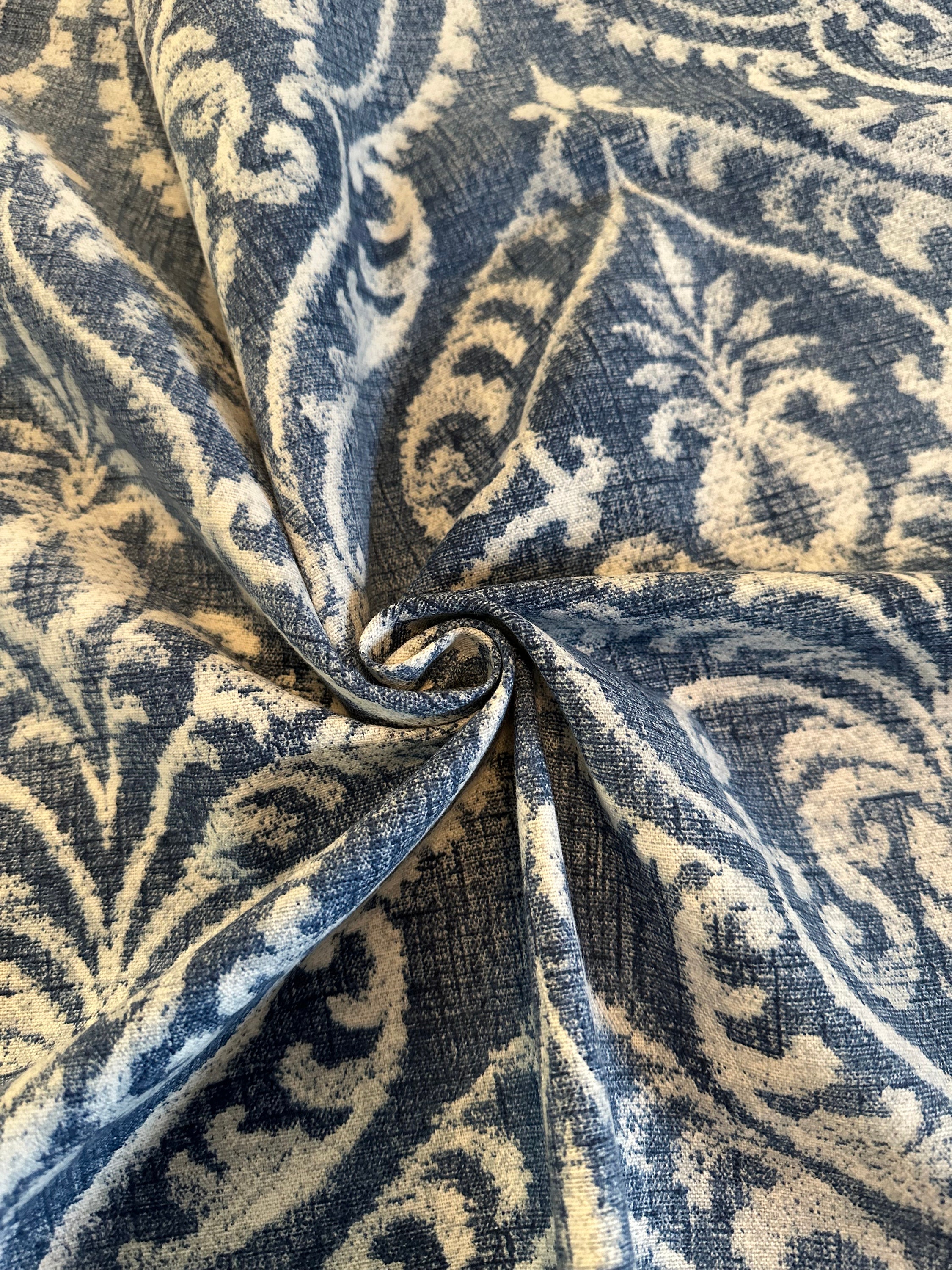 Damask Print Fabric Sample, Fat Quarters, Blue, Cotton, Pillows Cushion ...