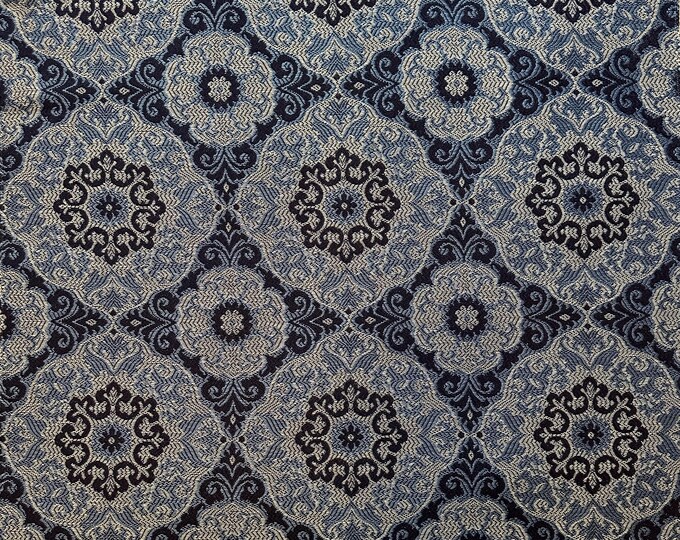 Blue Medallion Pattern Fabric Sample: Stain Resistant Acrylic - Etsy