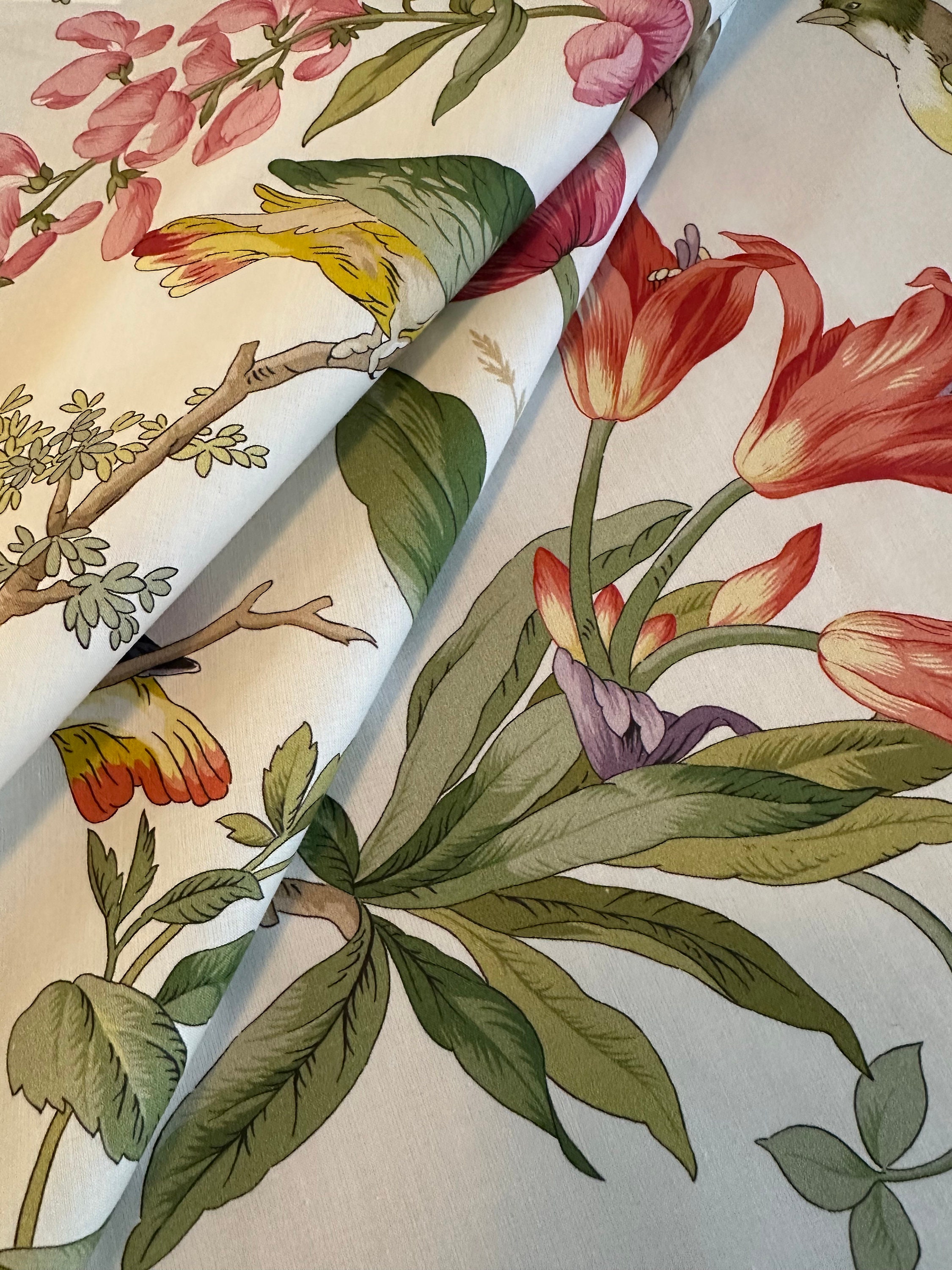 Scalamandré Belize Fabric Sample, Birds Tropical Flowers, Cotton ...