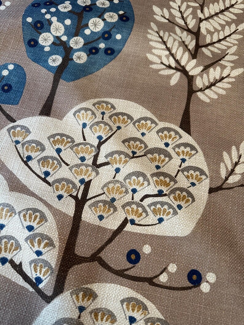 Botanical Leaf Print Fabric Sample: Blue, Brown, Beige Polyester - Etsy