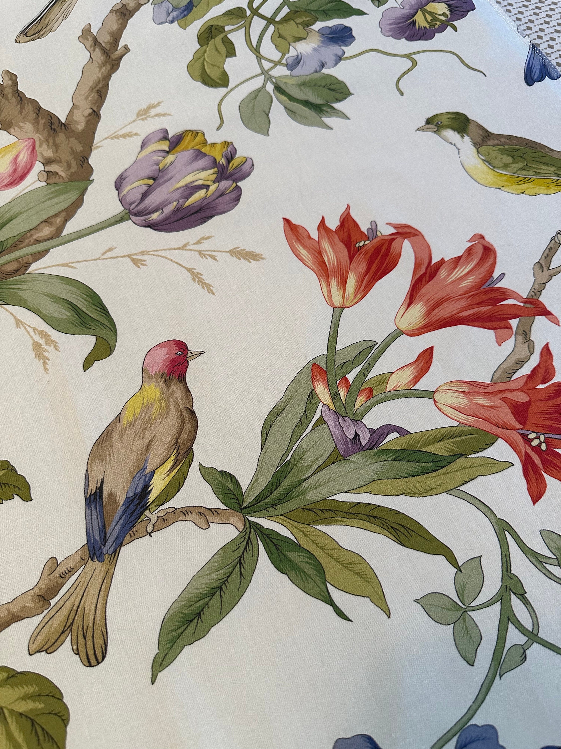 Scalamandré Belize Fabric Sample, Birds Tropical Flowers, Cotton ...
