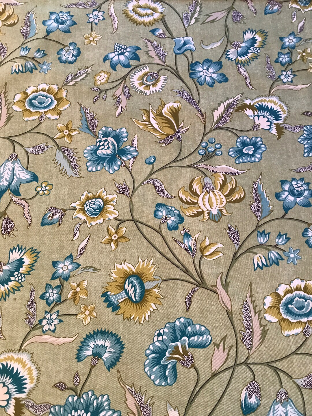 Jacobean Floral Fabric Sample: Green Cotton, Upholstery Sewing - Etsy
