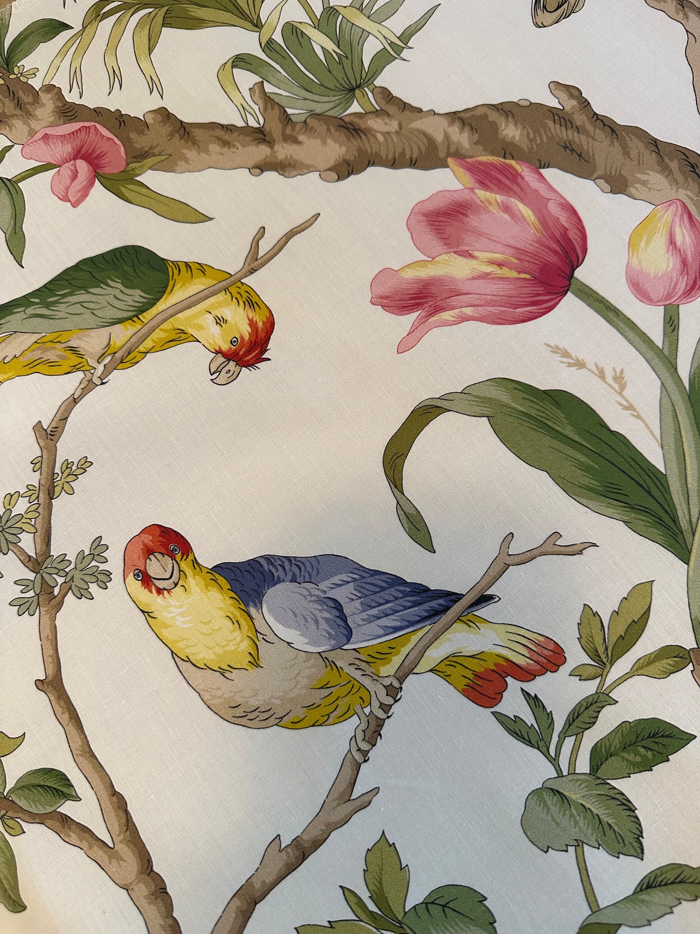 Scalamandré Belize Fabric Sample, Birds Tropical Flowers, Cotton ...