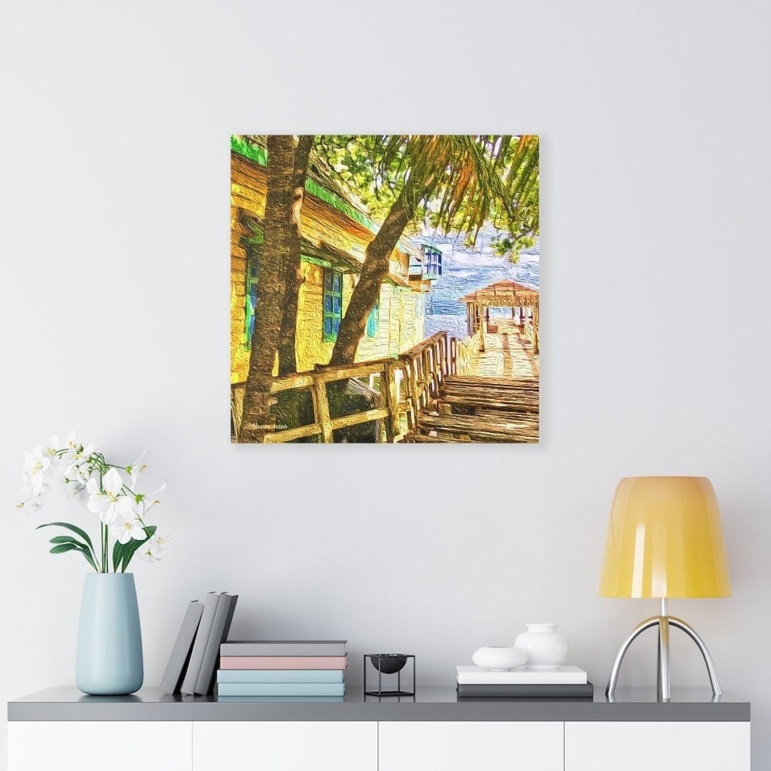 Colorful Abstract Caribbean Island House Wall Art Roatan Honduras ...