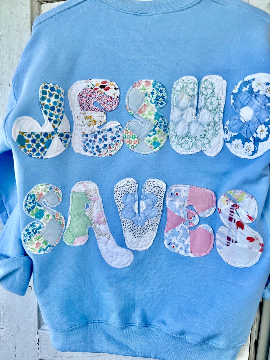 Jesus Saves Sweatshirt, Christian Patchwork Crewneck | Vintage Quilt ...