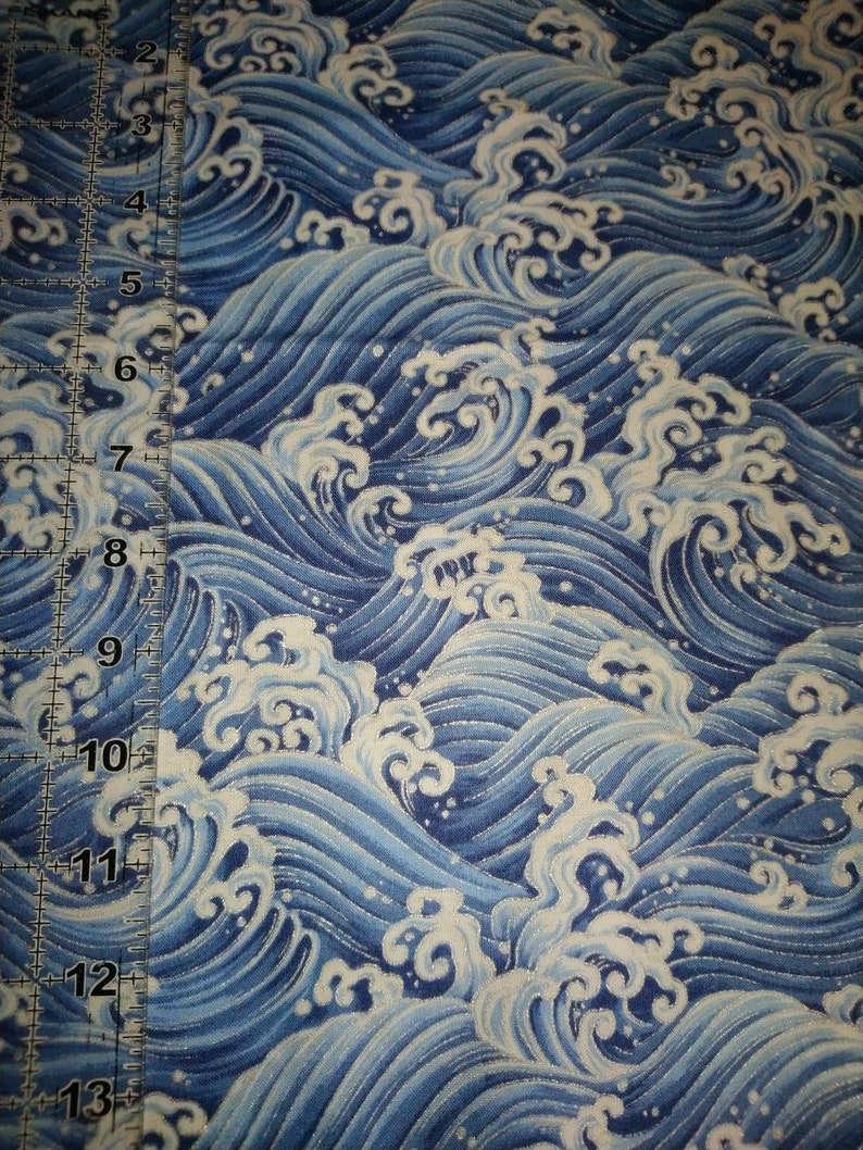 NEW 100% Cotton Fabric by the Yard Nature Element Water Ocean Wave ...