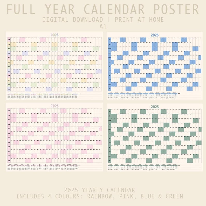 2025 Full Year Calendar Poster Calendar, Year Planner, Digital Download ...
