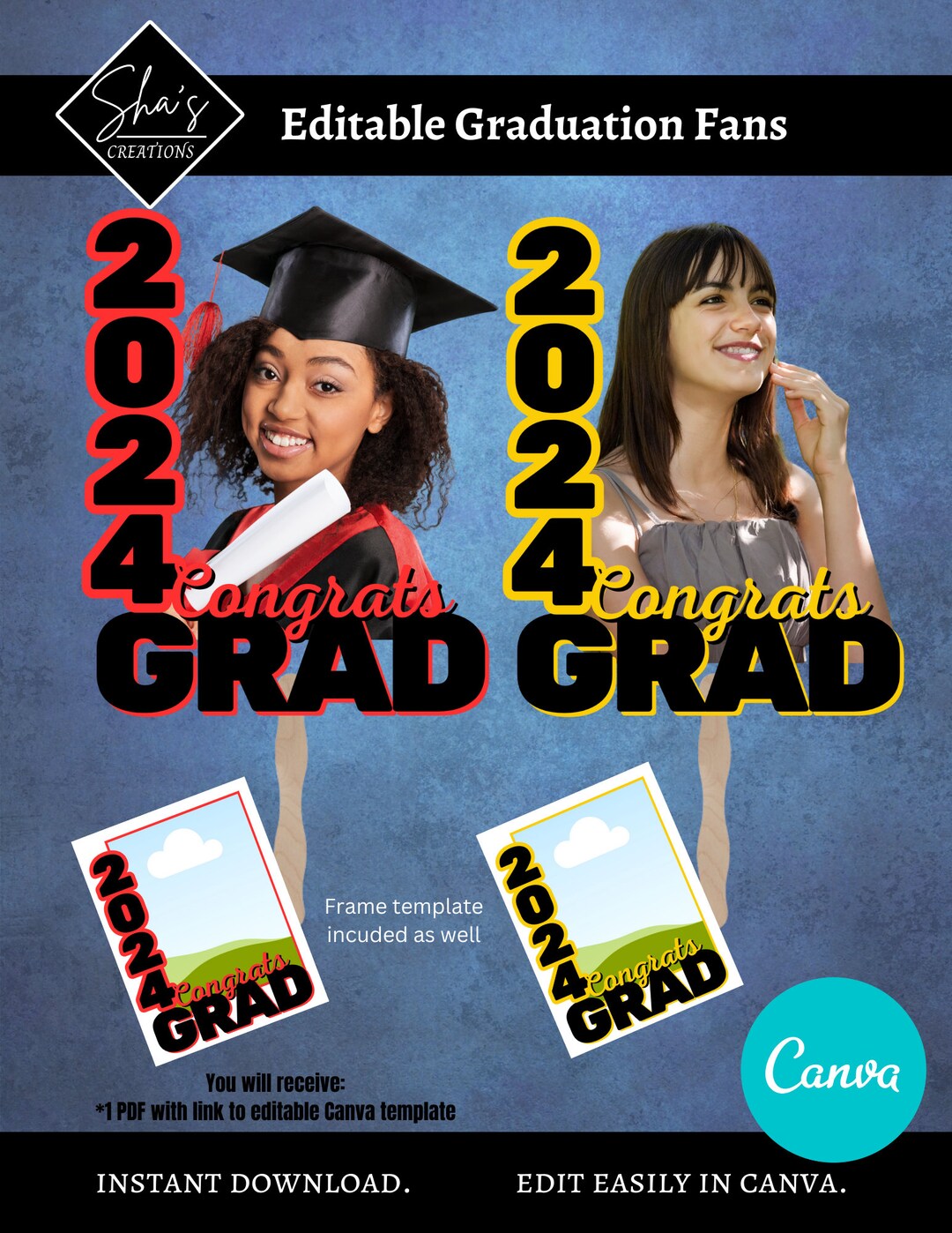 Graduation Fan Template Class of 2024 Printable DIY - Etsy Canada