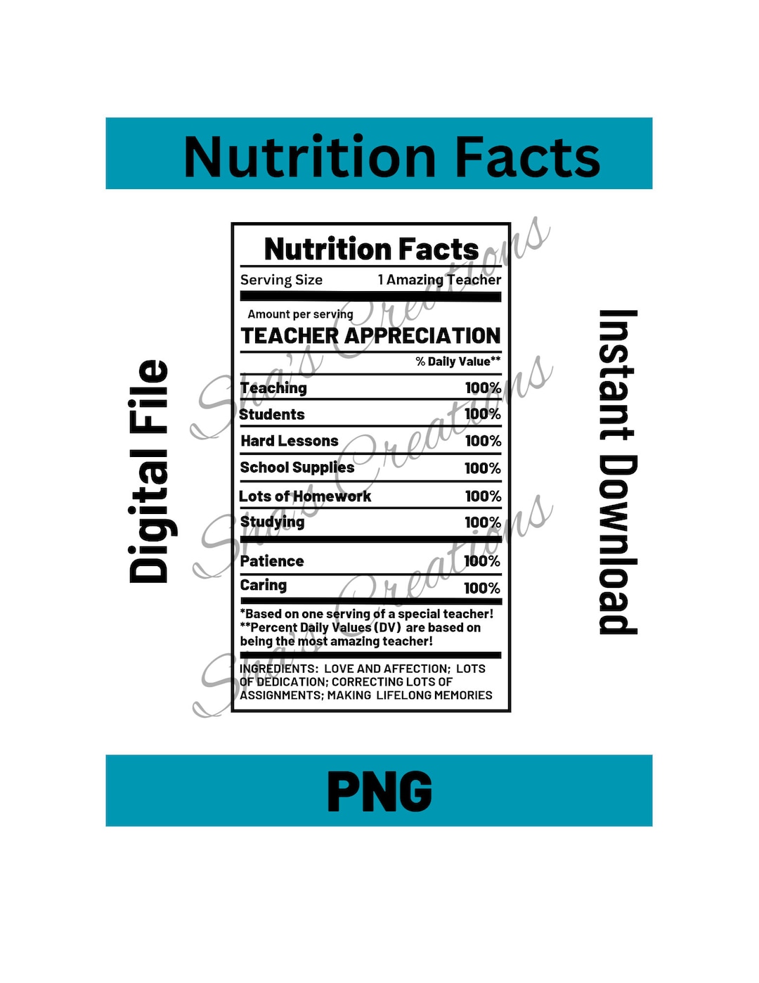 Teacher Appreciation Nutrition Facts - Etsy