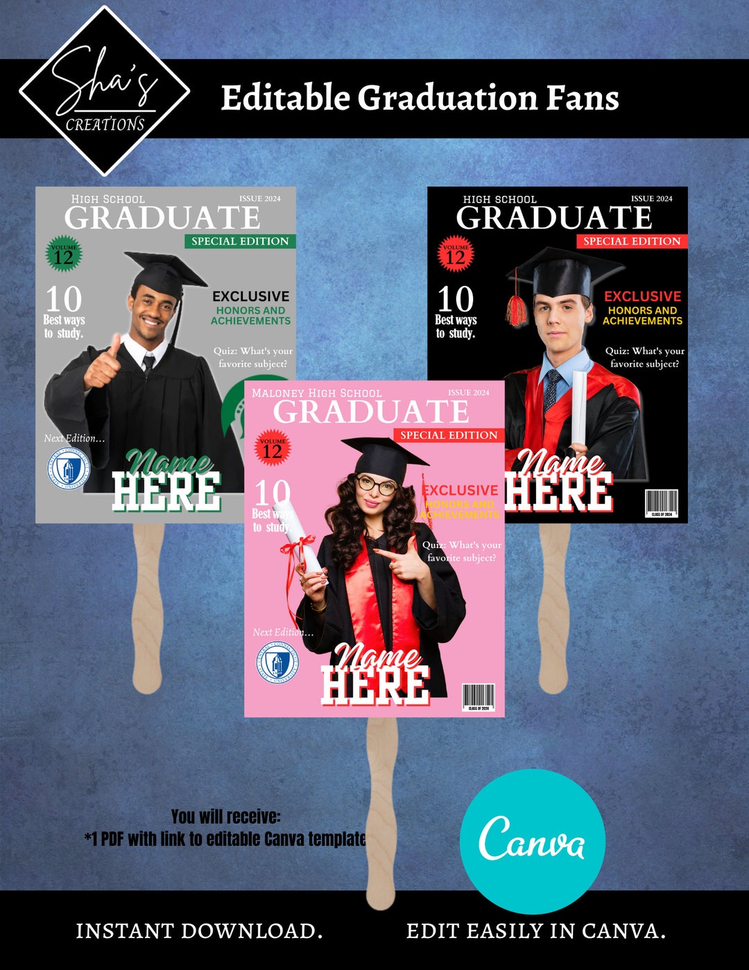 Graduation Fan Template Class of 2024 Printable DIY - Etsy