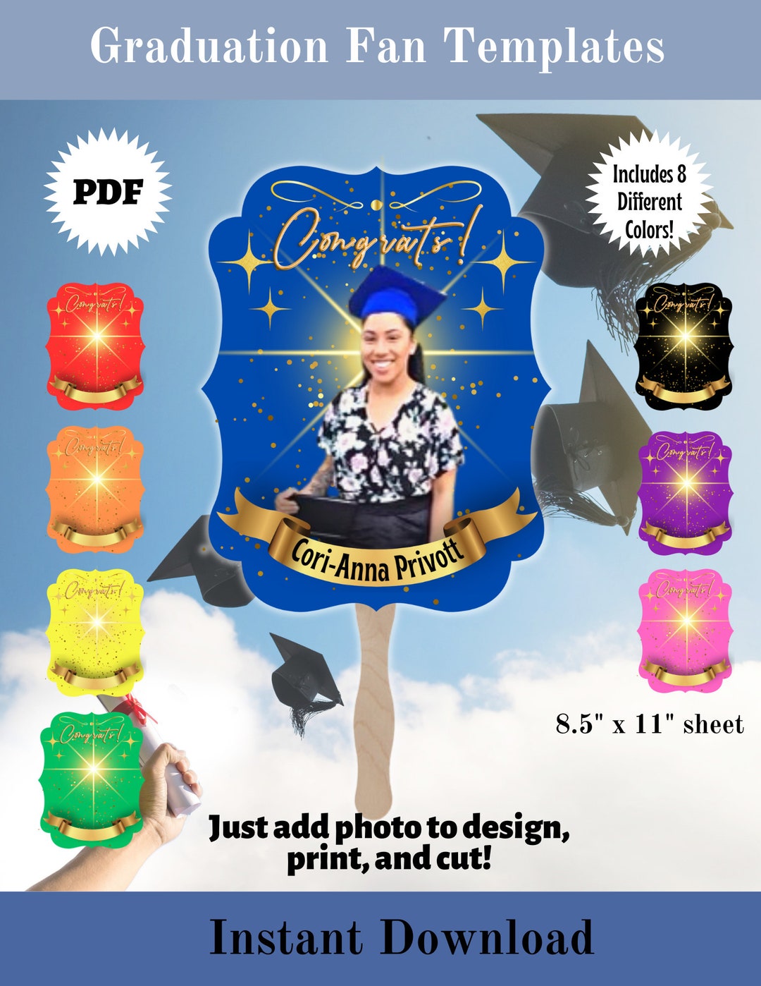 Graduation Fan Template Printable, Custom Graduation - Etsy