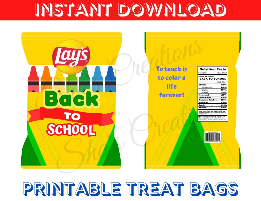 Printable Back to School Chip Treat Bags - Etsy