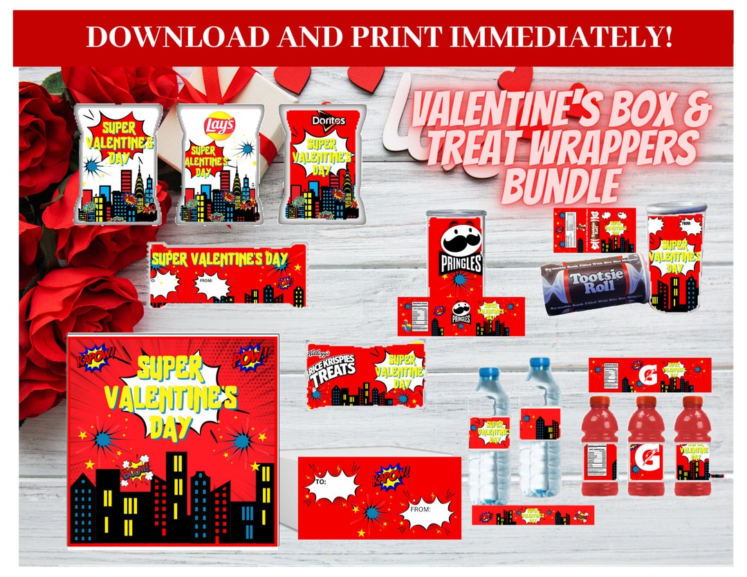 Printable Valentine's Box and Wrapper Bundle - Etsy