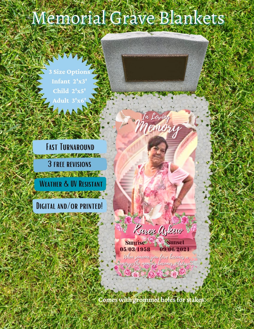 Custom Grave Blanket, Digital Grave Blanket, Memorial Banner, Memorial ...