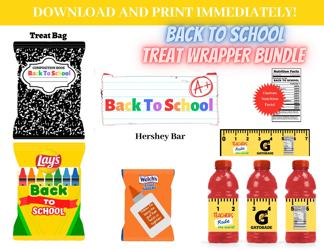 Printable Back to School Treat Wrapper Bundle - Etsy