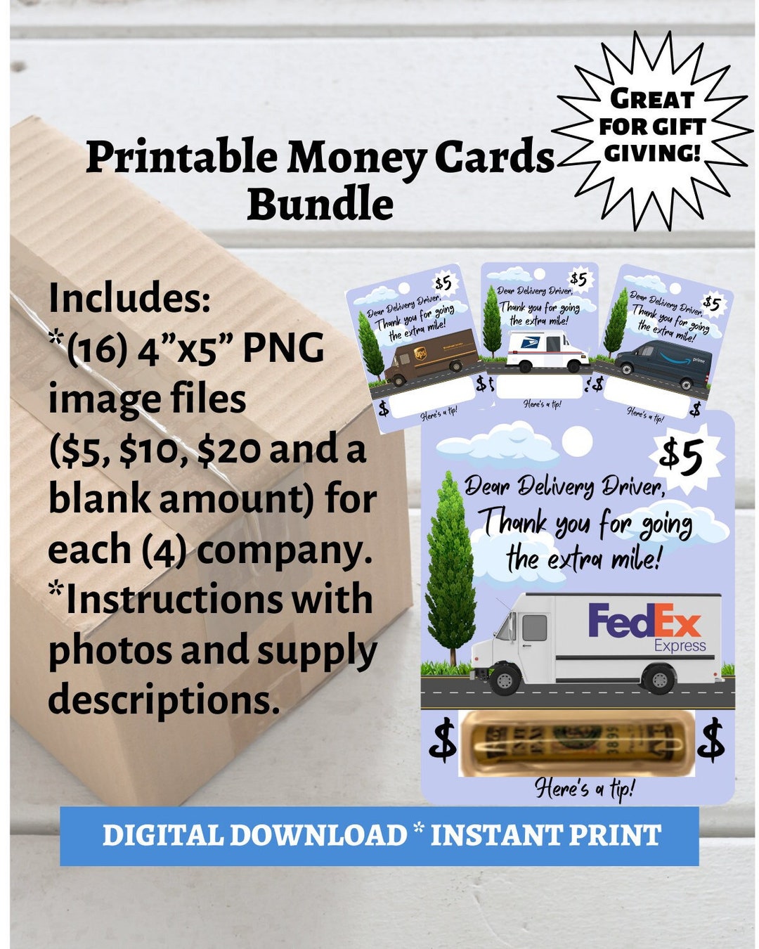 Printable Delivery Driver Money Card Bundle - Etsy