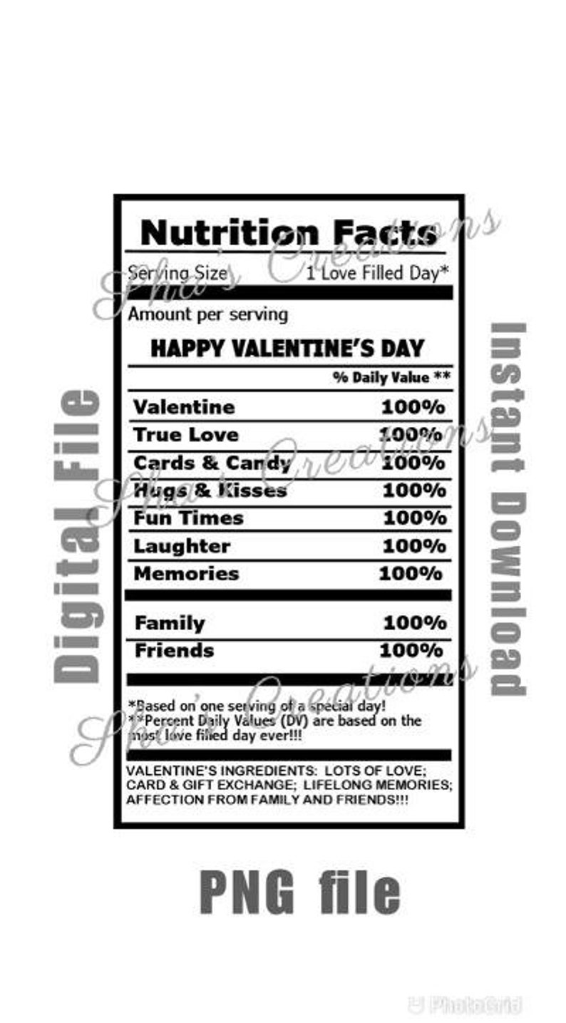Valentine's Nutrition Facts - Etsy